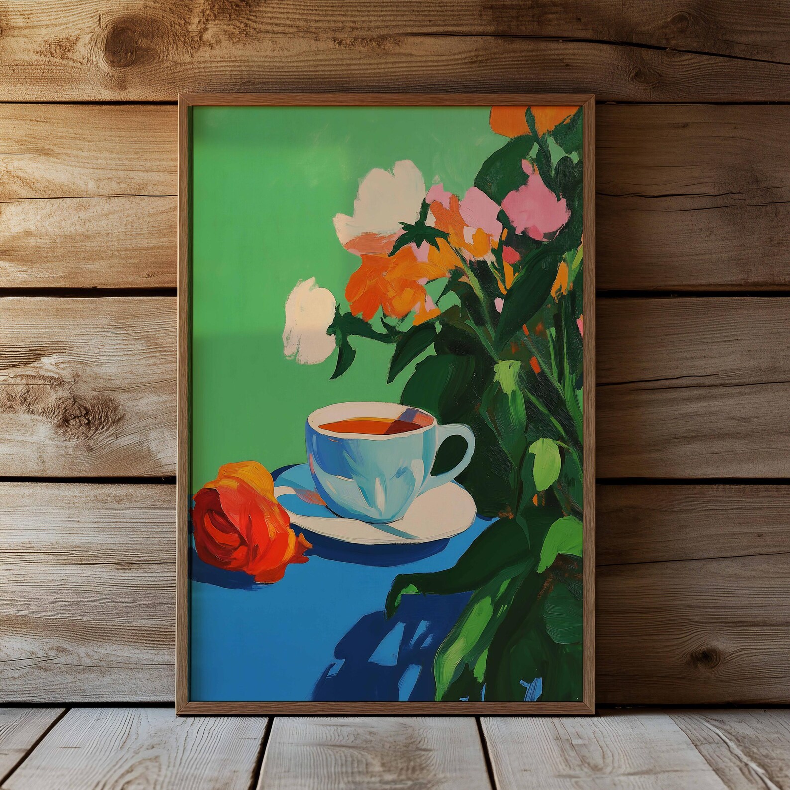 Tea and Flowers Wall Art Vibrant Still Life Print Modern Kitchen Decor ...