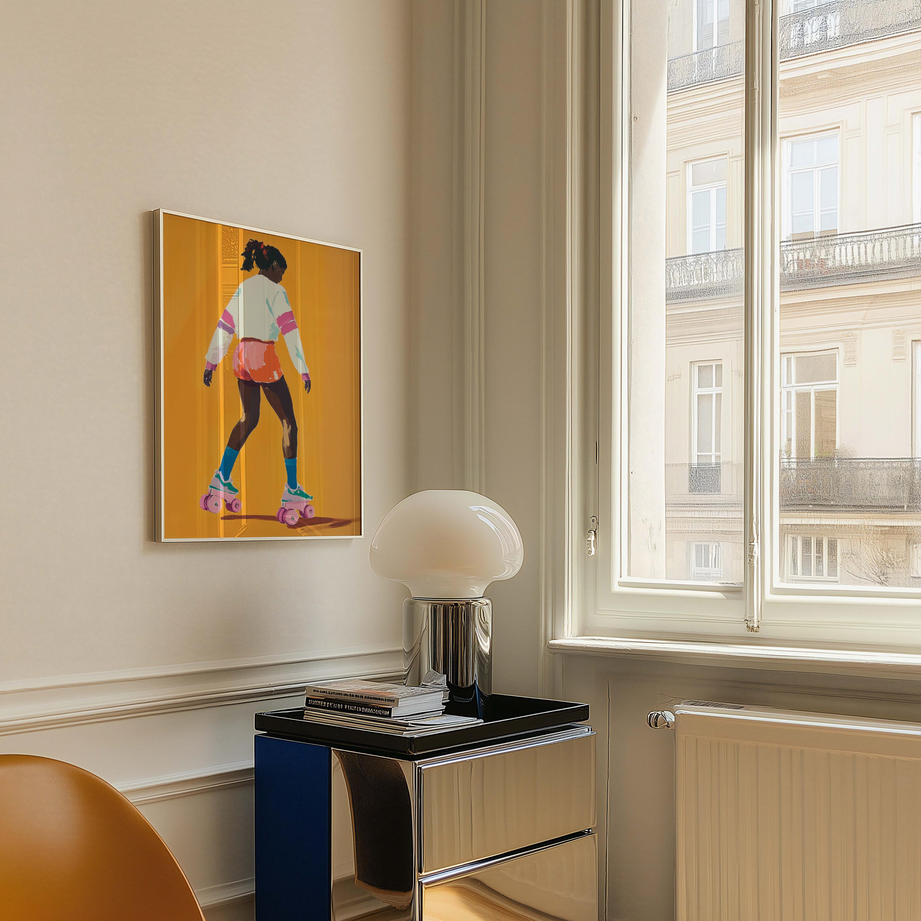 Retro Roller Skate Print 70s Aesthetic Wall Art Vibrant Fashion ...