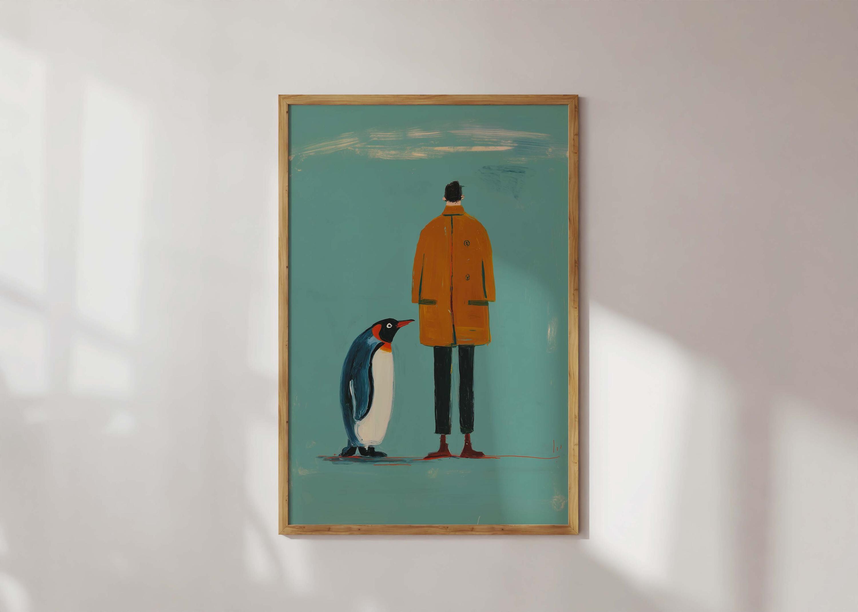 Penguin Art Print Whimsical Minimalist Wall Art Man Penguin Poster ...