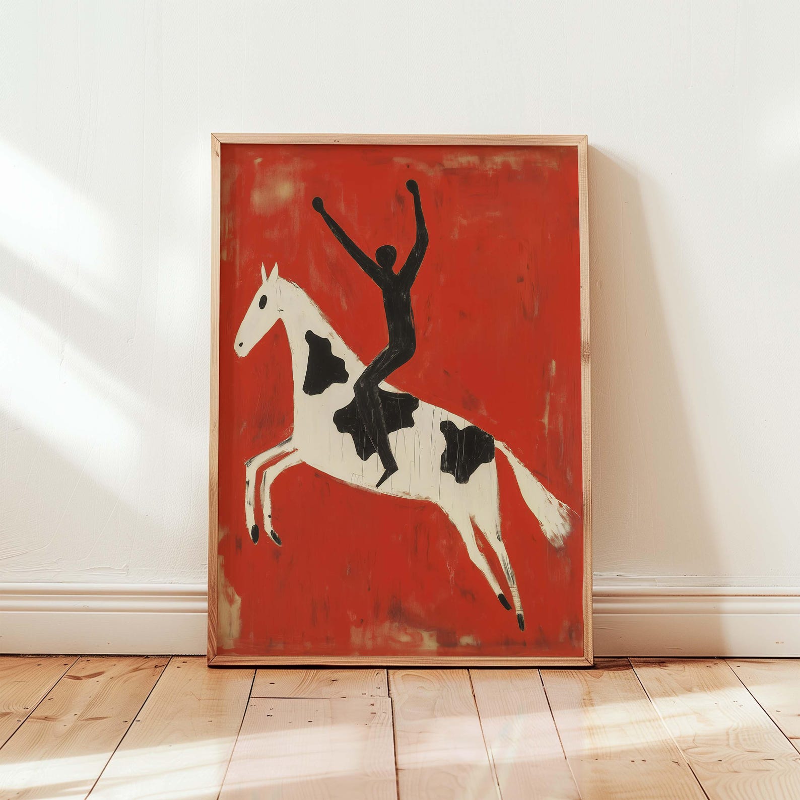 Abstract Horse Rider Print: Bold Red Equestrian Wall Art, Modern Rustic ...