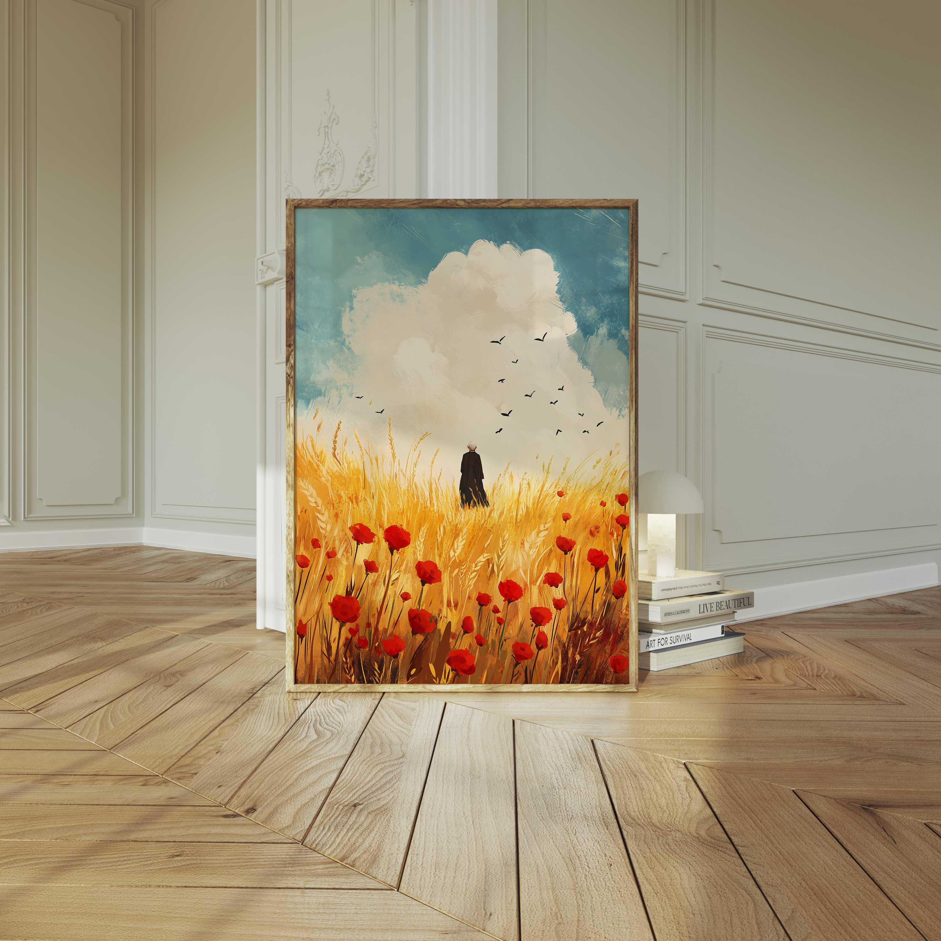 Poppy Fields Wall Art Cottagecore Nostalgia Print Golden Wheat Field ...