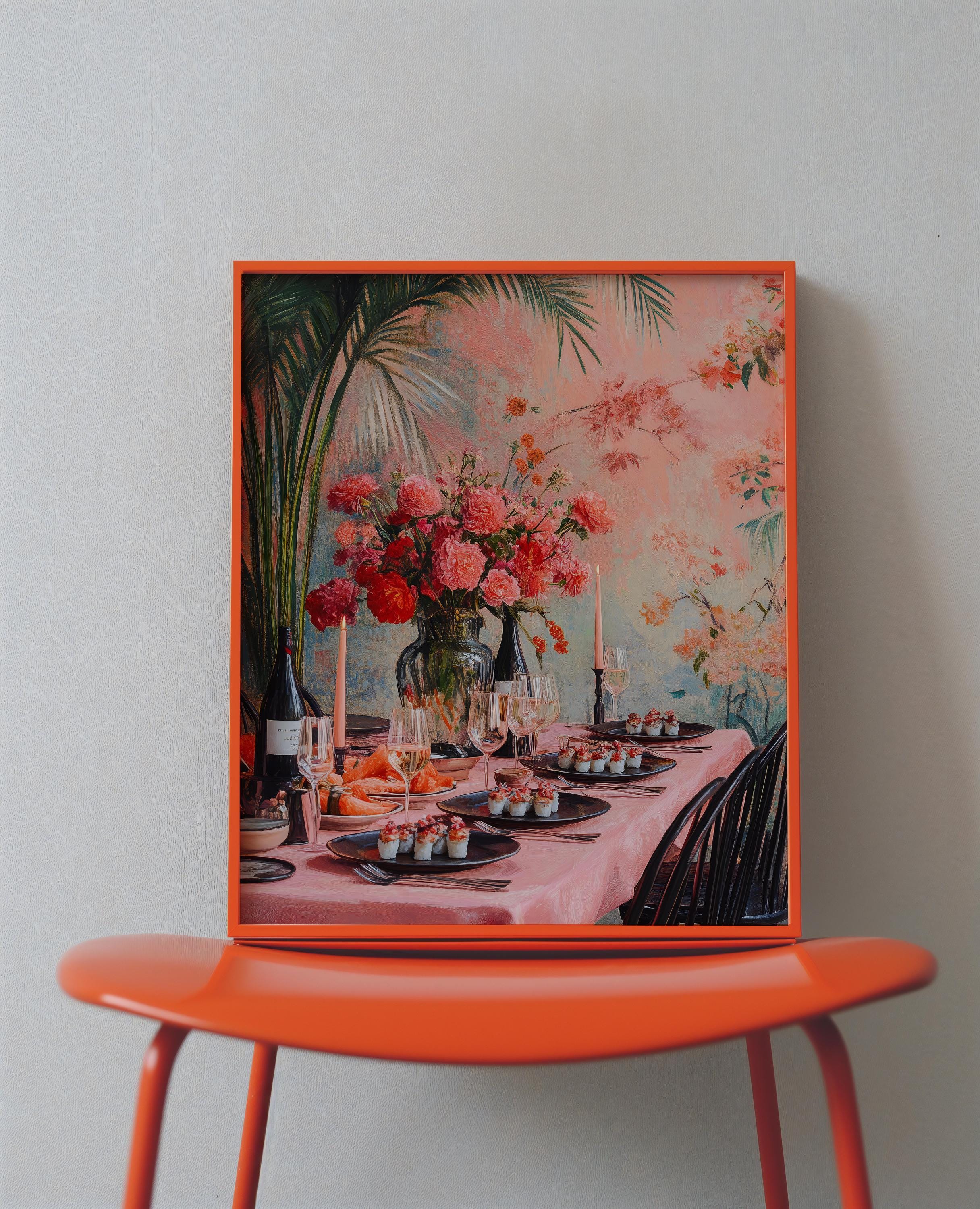 Colorful Dinner Table Art Print - Maximalist Wall Art for Kitchen Decor ...