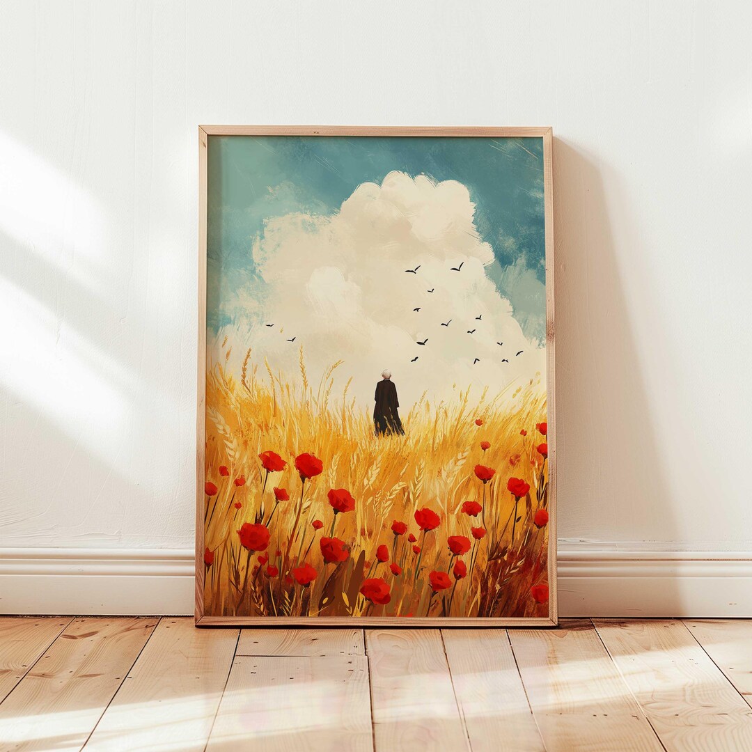 Poppy Fields Wall Art Cottagecore Nostalgia Print Golden Wheat Field ...