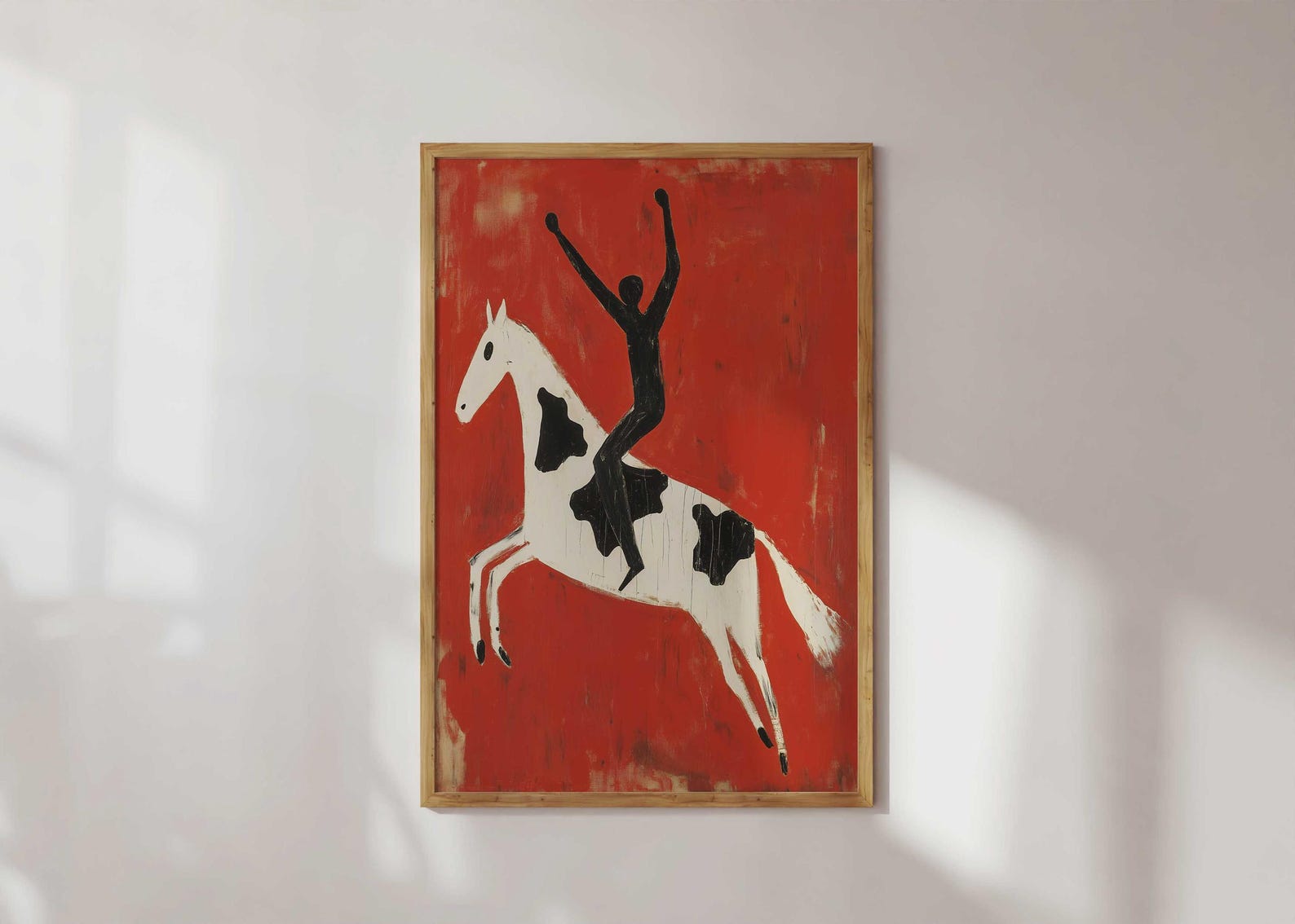 Abstract Horse Rider Print: Bold Red Equestrian Wall Art, Modern Rustic ...