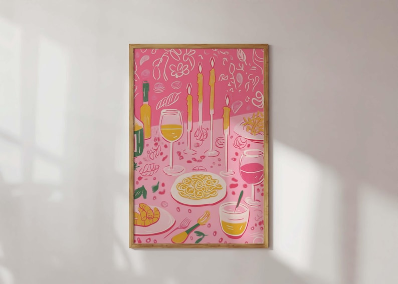 Vibrant Dining Table Art Print | Maximalist Food and Drink Decor ...