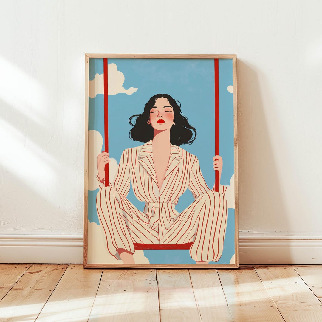 Whimsical Lady on a Swing | Modern Abstract Art Print | Playful and ...
