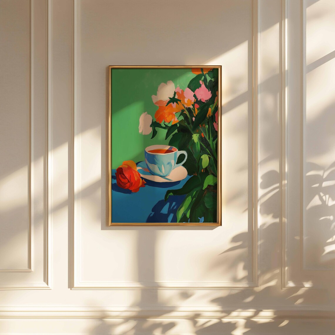 Tea and Flowers Wall Art Vibrant Still Life Print Modern Kitchen Decor ...