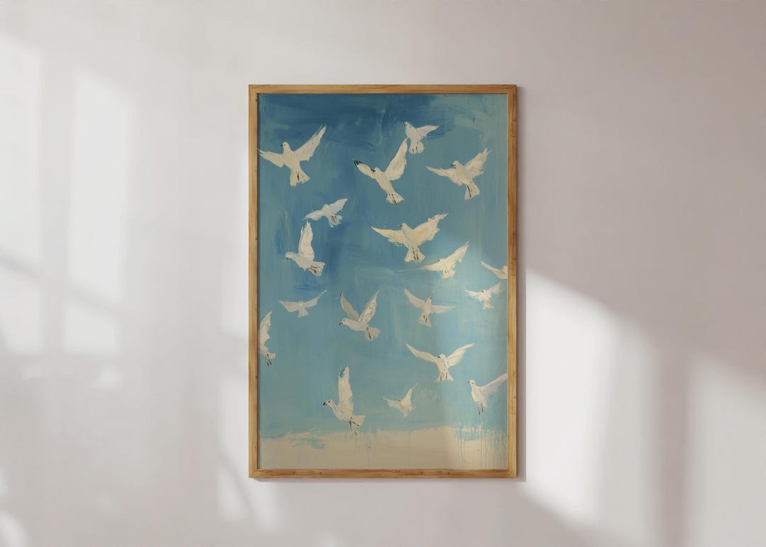 Original Abstract Bird Acrylic Painting Blue Wall Art Flying Bird Art ...