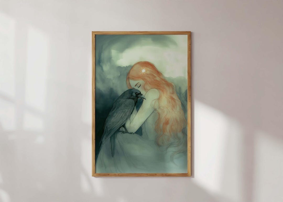 Raven Wall Art Print Bird and Woman Canvas Art Modern Surreal Raven ...