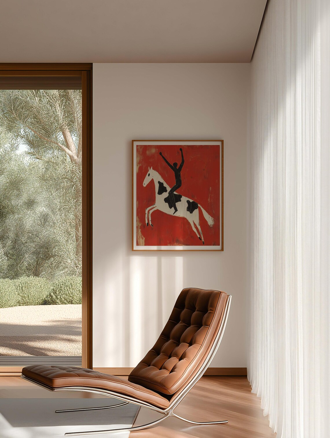 Abstract Horse Rider Print: Bold Red Equestrian Wall Art, Modern Rustic ...