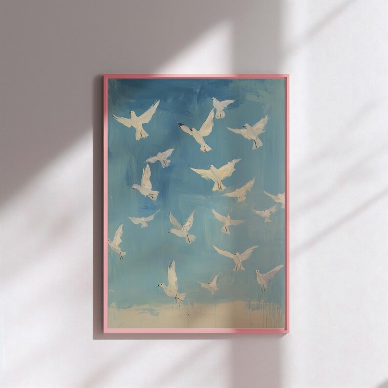 Original Abstract Bird Acrylic Painting Blue Wall Art Flying Bird Art ...