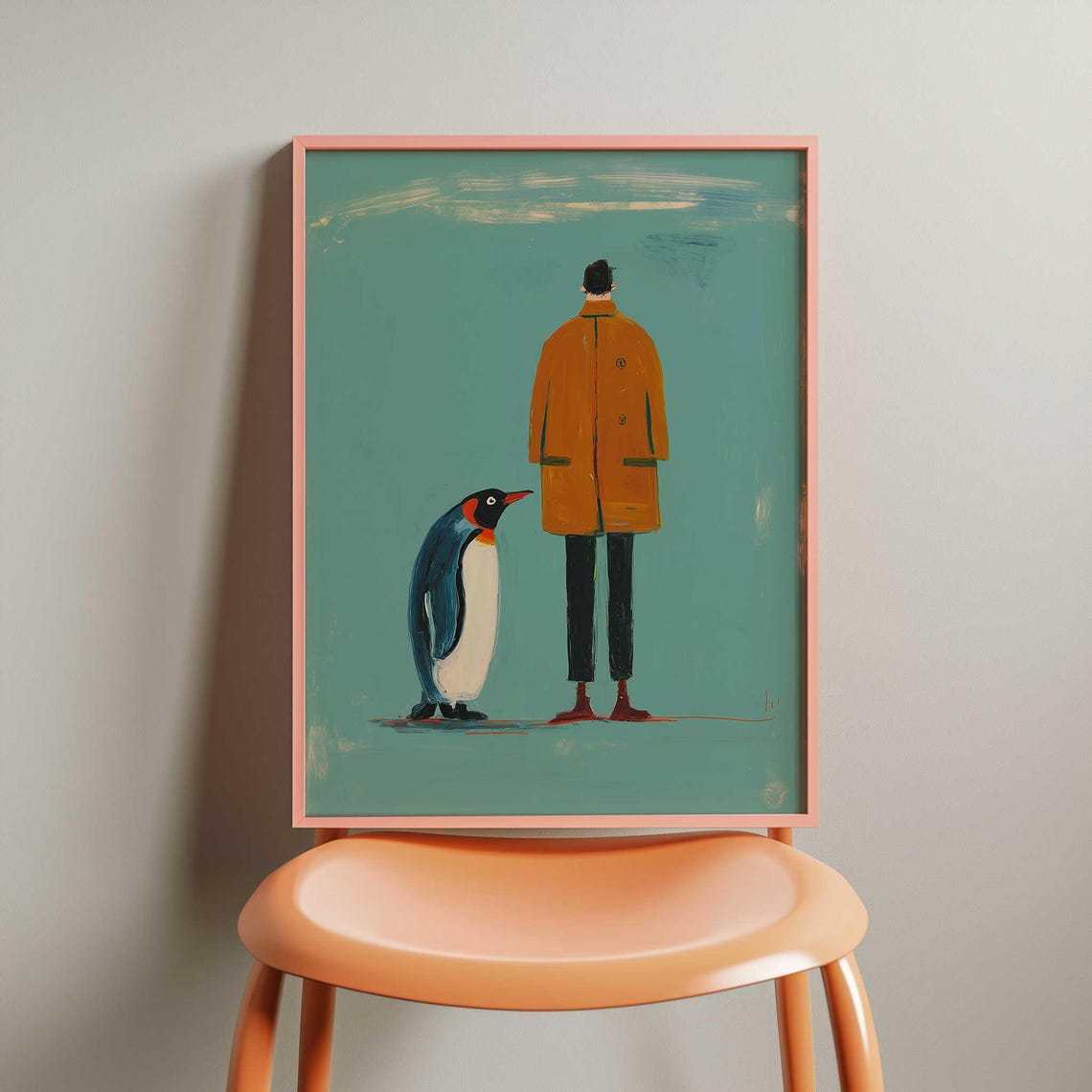 Penguin Art Print Whimsical Minimalist Wall Art Man Penguin Poster ...