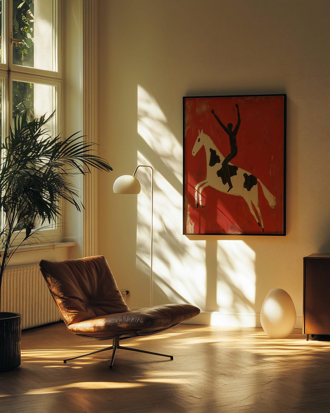 Abstract Horse Rider Print Earthy Modern Wall Art Bold Red Equestrian ...