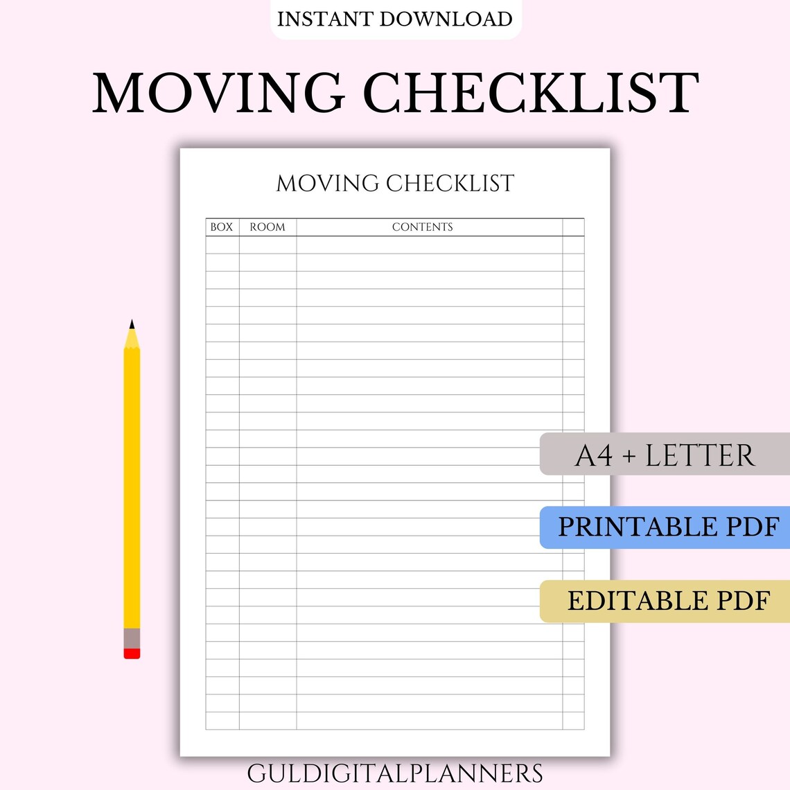 Printable Moving Inventory, Minimalist Printable Moving Planner, Moving ...