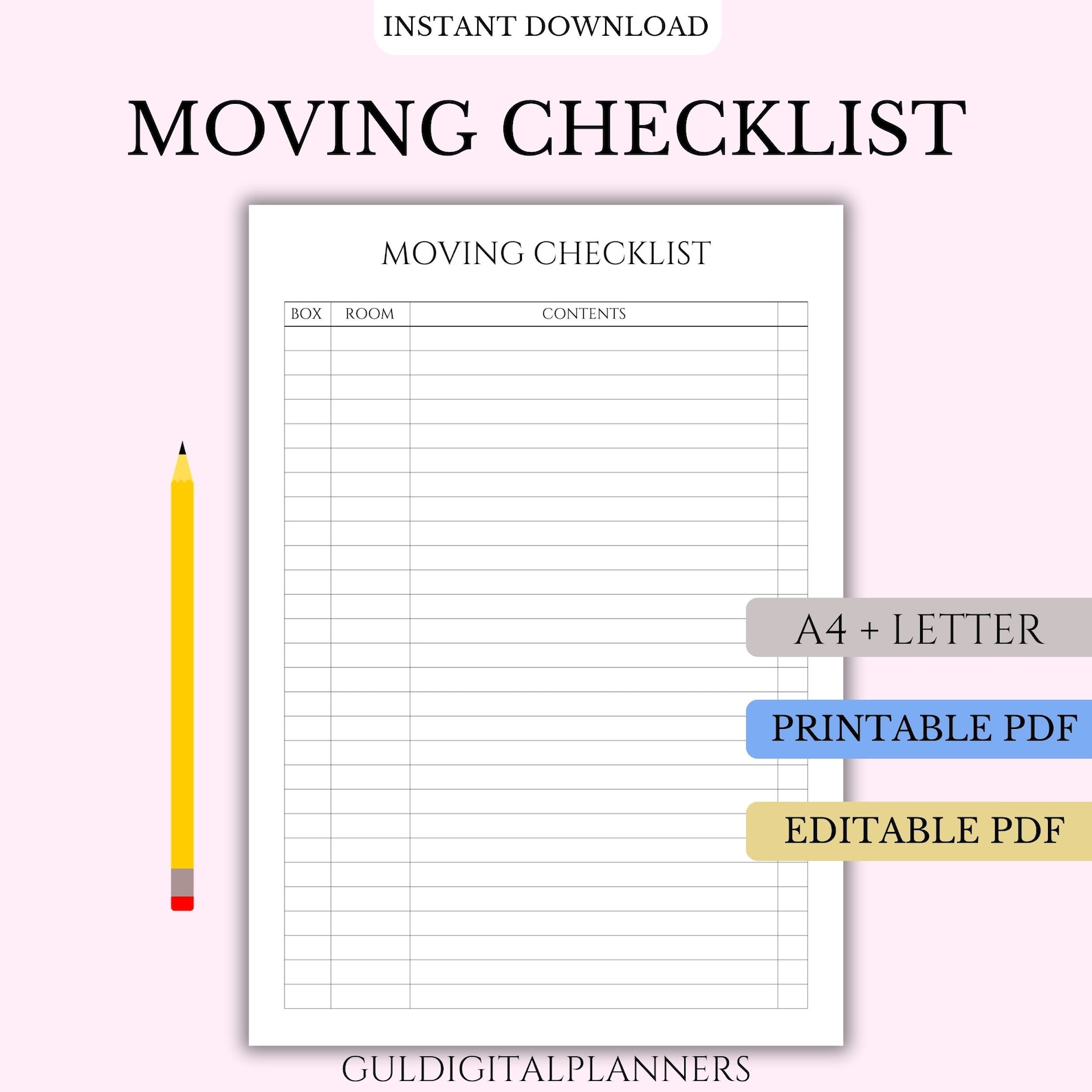 Printable Moving Inventory, Minimalist Printable Moving Planner, Moving ...