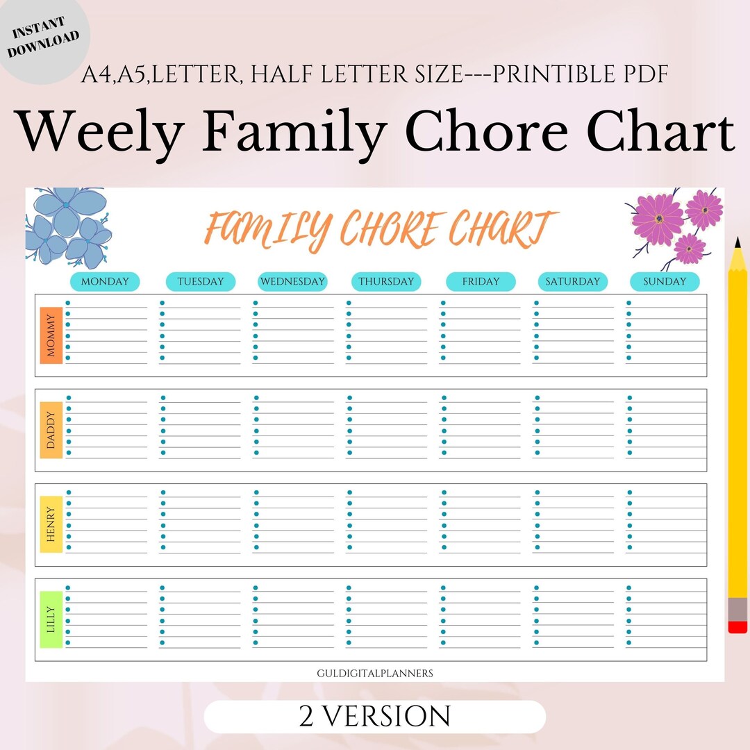 Weekly Family Chores Printable House Responsibilities Family - Etsy ...
