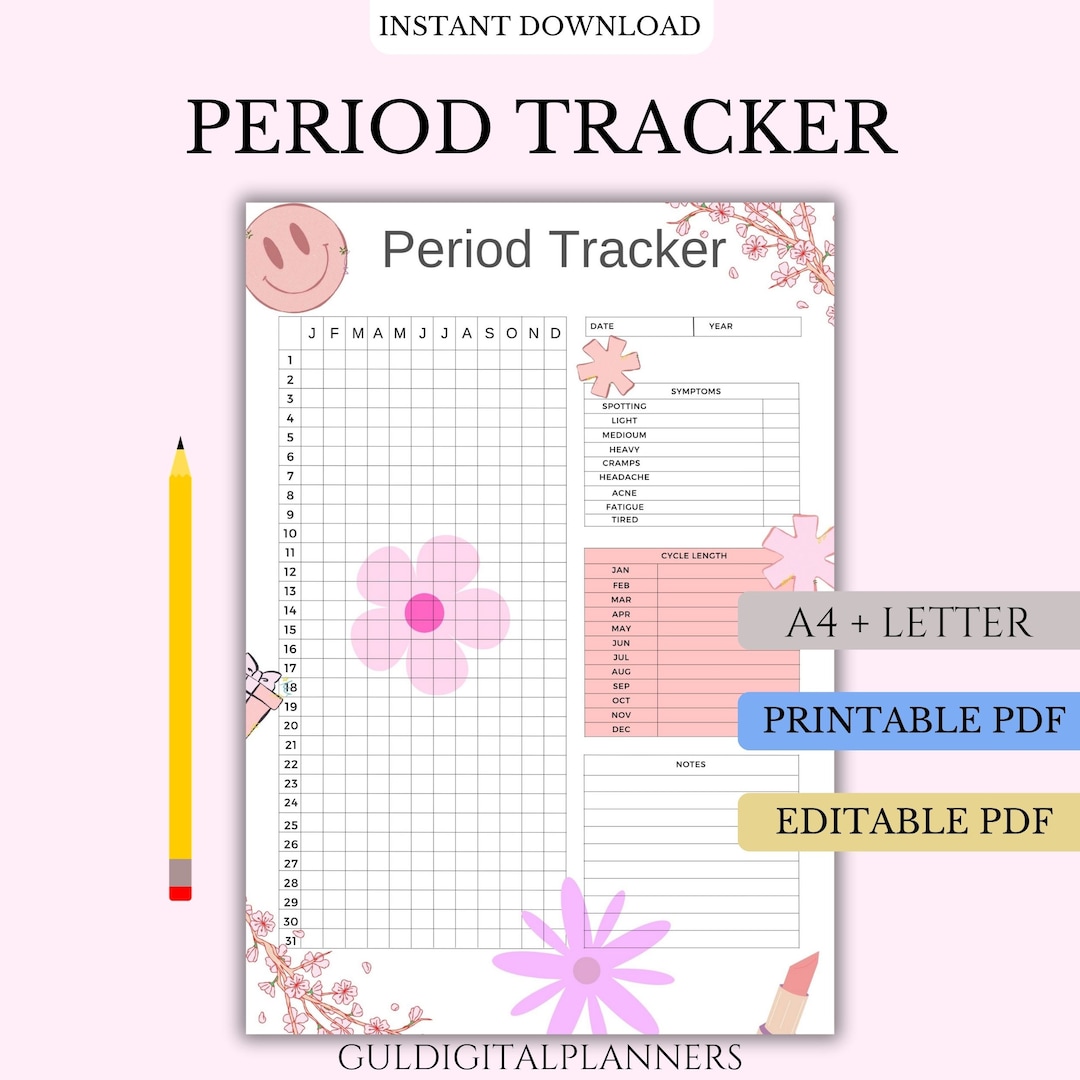 Printable Monthly Period Tracker Symptom Tracker Menstruation, Period ...