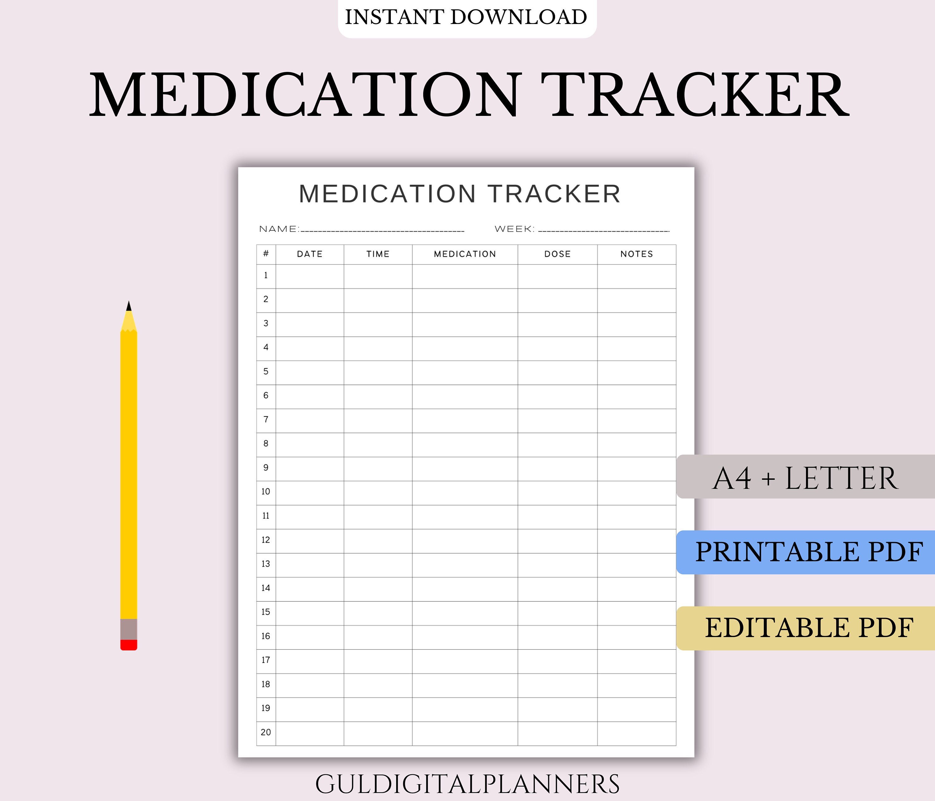 Medication Tracker Printable, Medication Intake Reminder, Medication ...