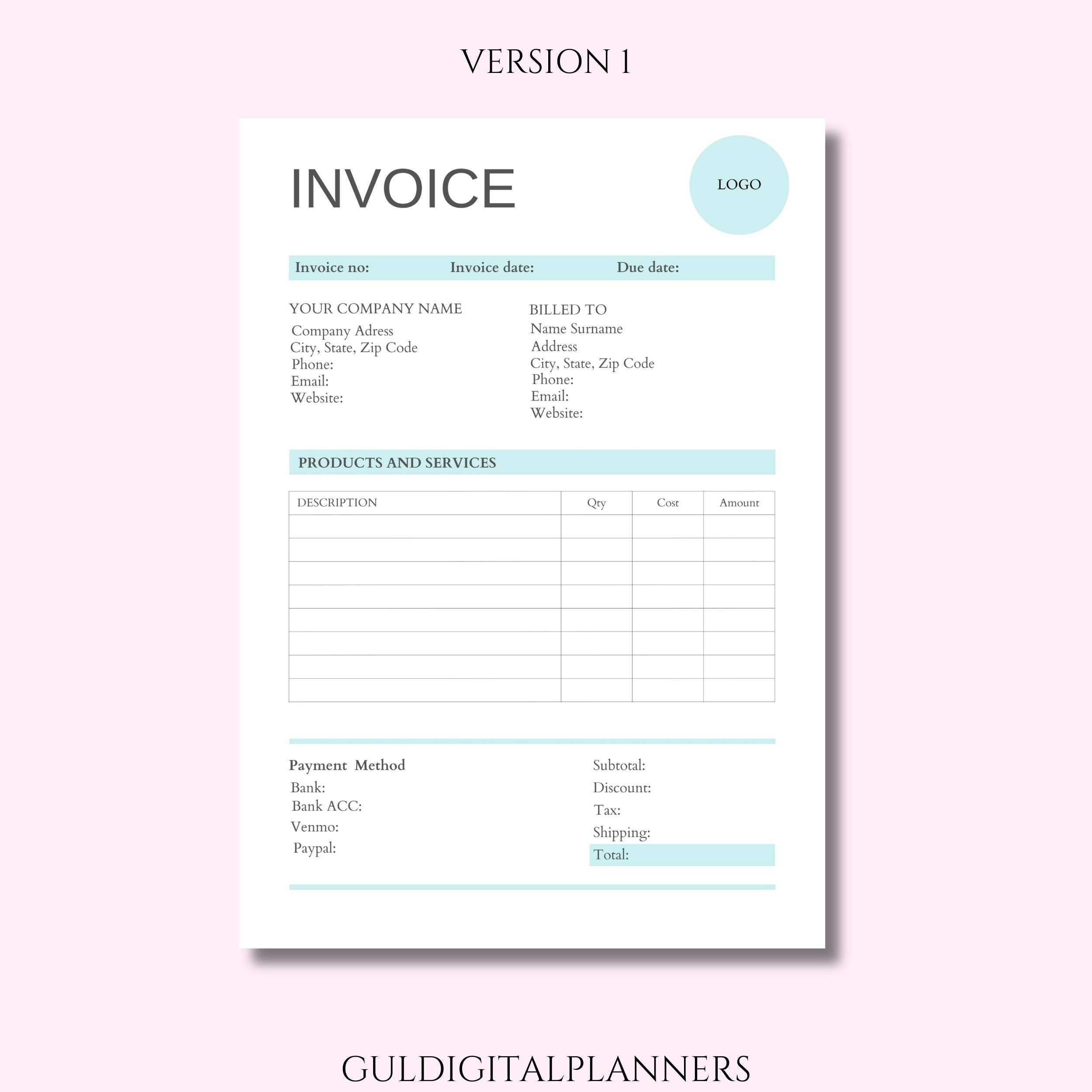 Invoice Template Business Invoice Invoice Word Editable - Etsy