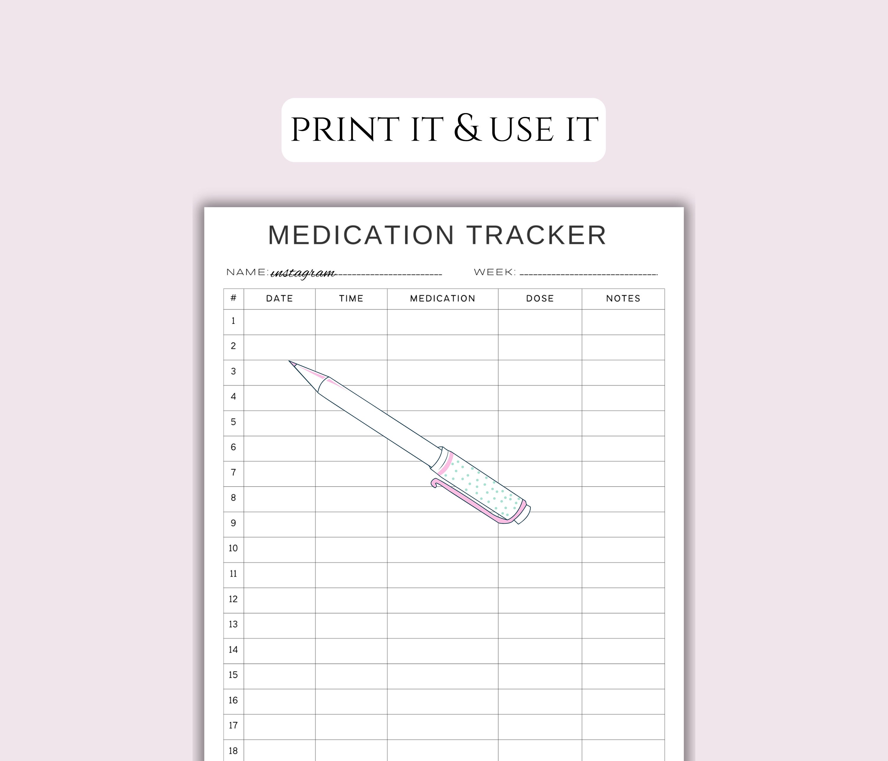Medication Tracker Printable, Medication Intake Reminder, Medication ...