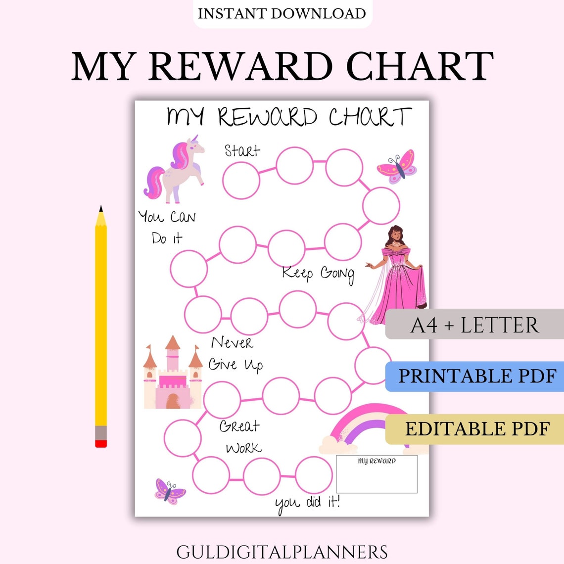 Princess Reward Chart for Kids Behaviour Chart Printable - Etsy