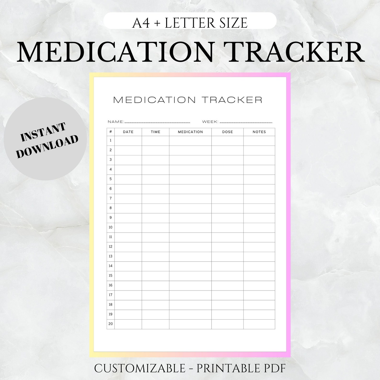 Medication Tracker Printable, Medication Intake Reminder, Medication ...