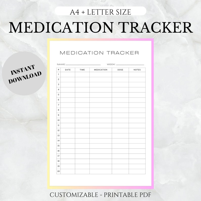 Medication Tracker Printable, Medication Intake Reminder, Medication ...