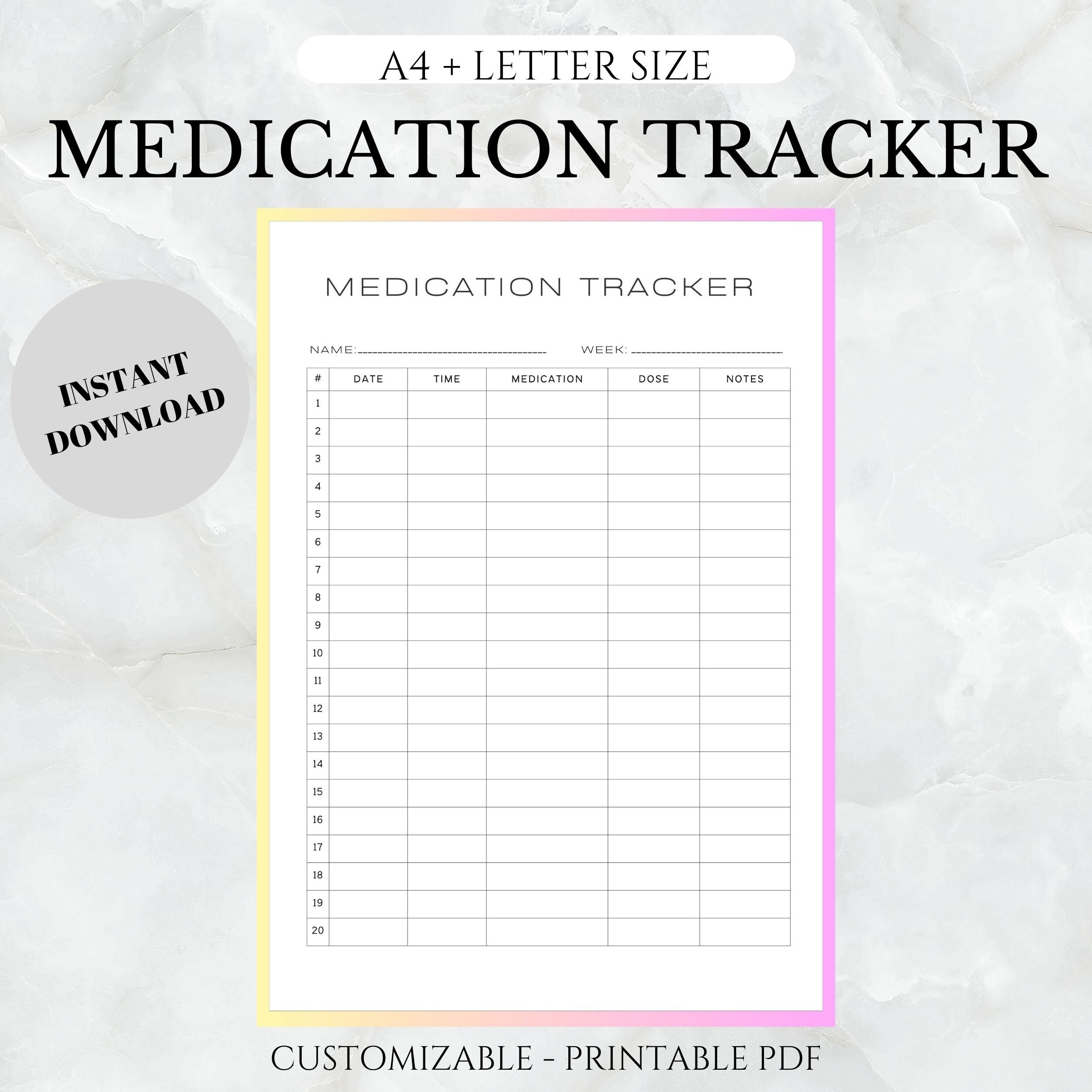 Medication Tracker Printable, Medication Intake Reminder, Medication ...