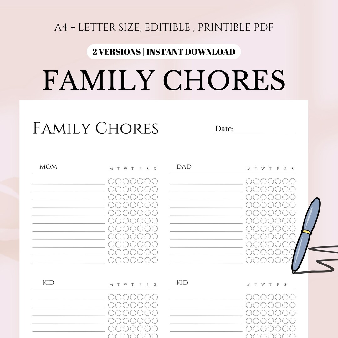 Weekly Family Chores Printable, House Responsibilities, Family Planner ...