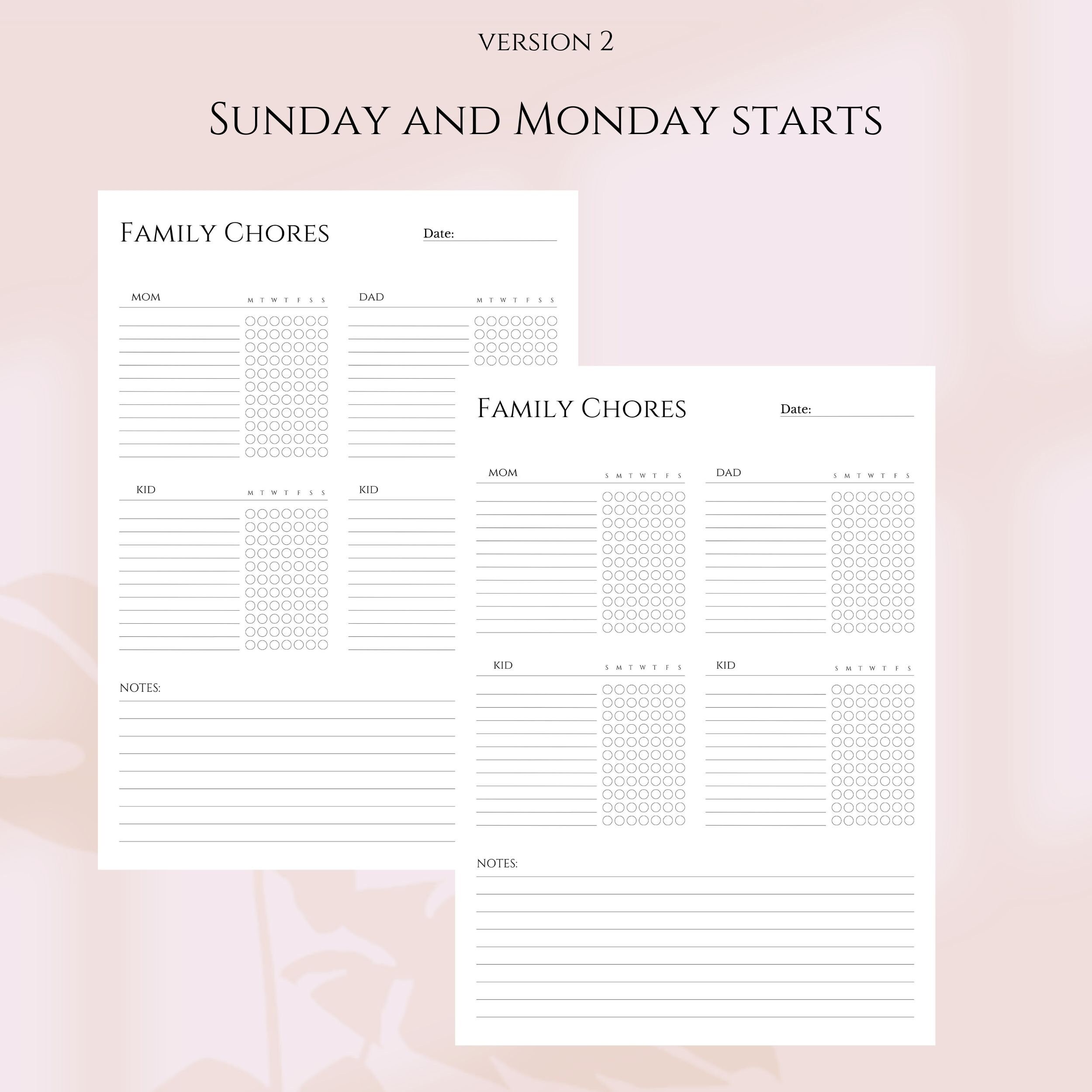 Weekly Family Chores Printable House Responsibilities Family - Etsy