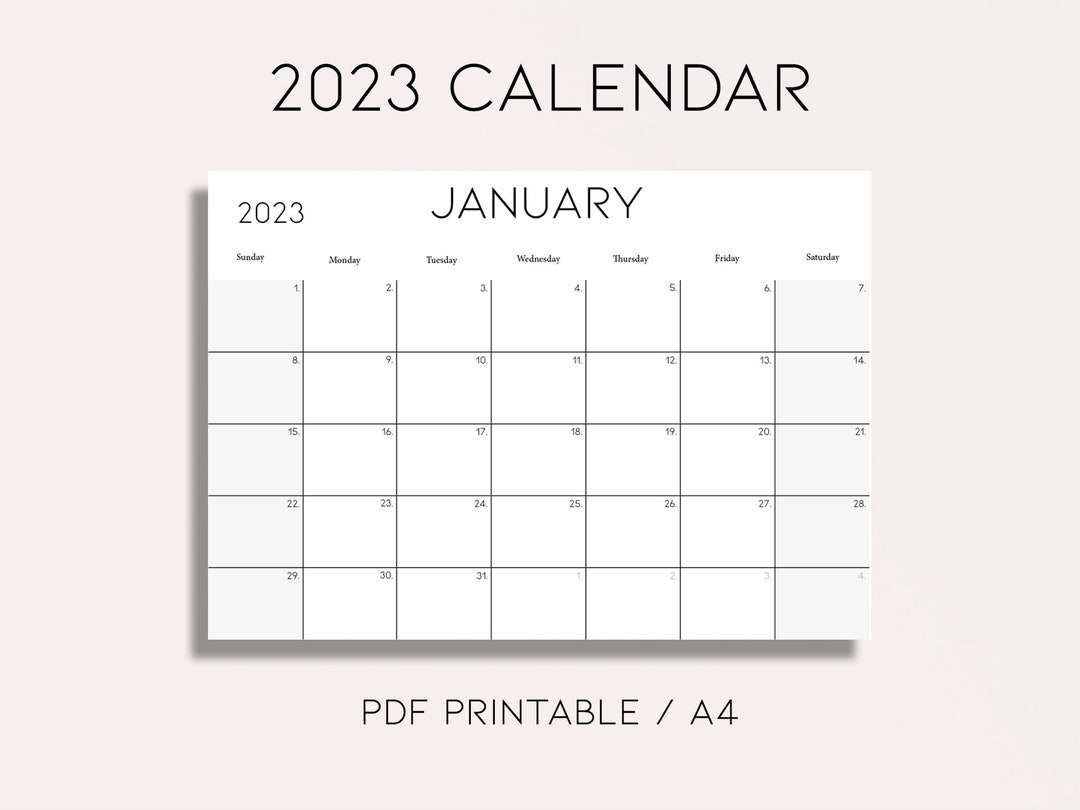 2023 Printable A4 Calendar - Etsy