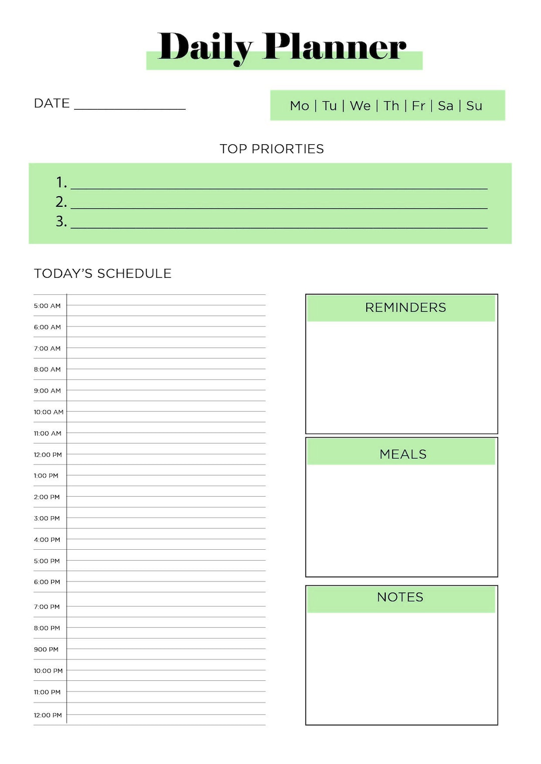 24 Hour Daily Planner Printable Hourly Planner Military Time - Etsy