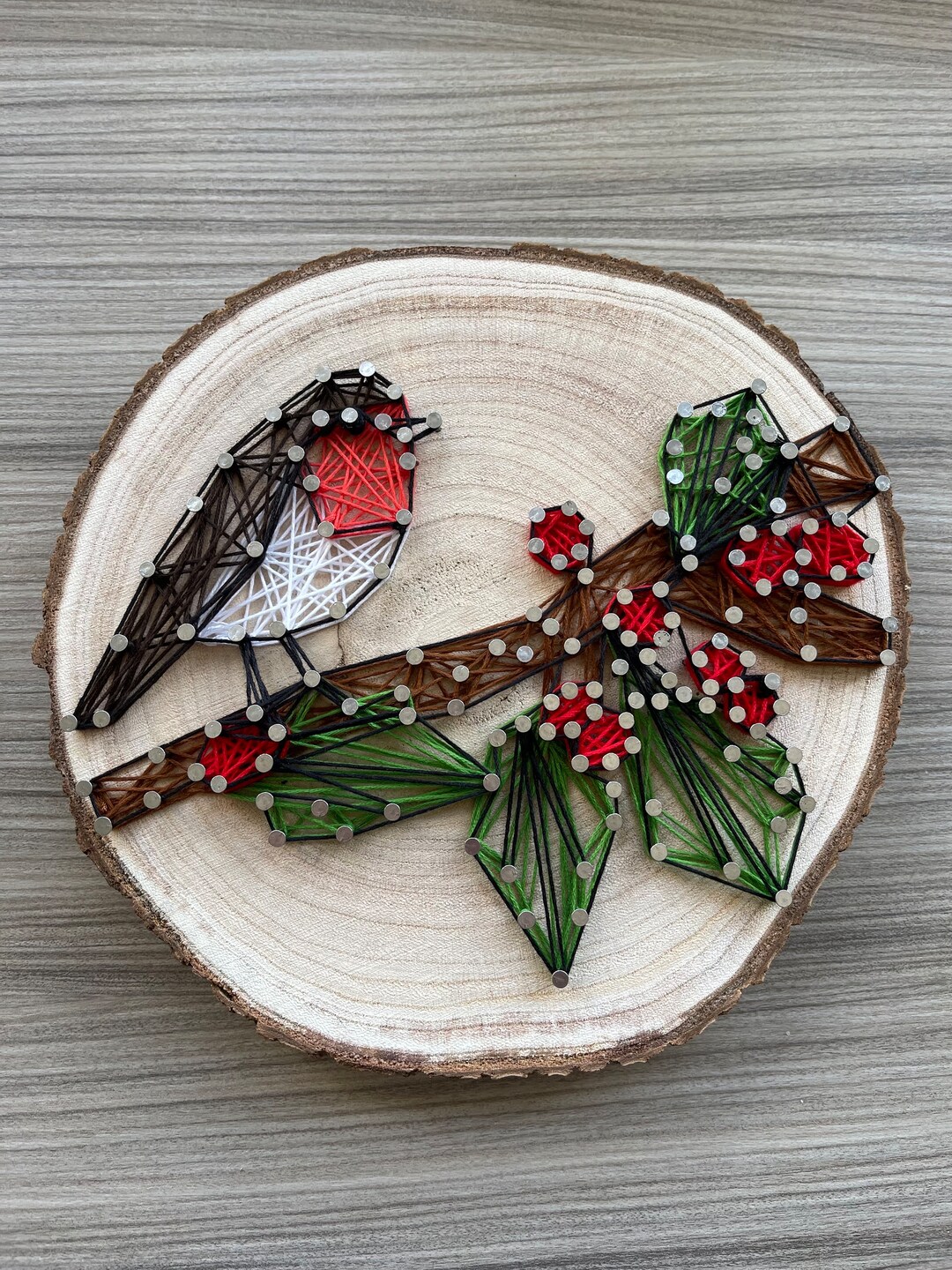 Handcrafted Robin String Art on Rustic Wooden Slice Unique Wall Decor ...