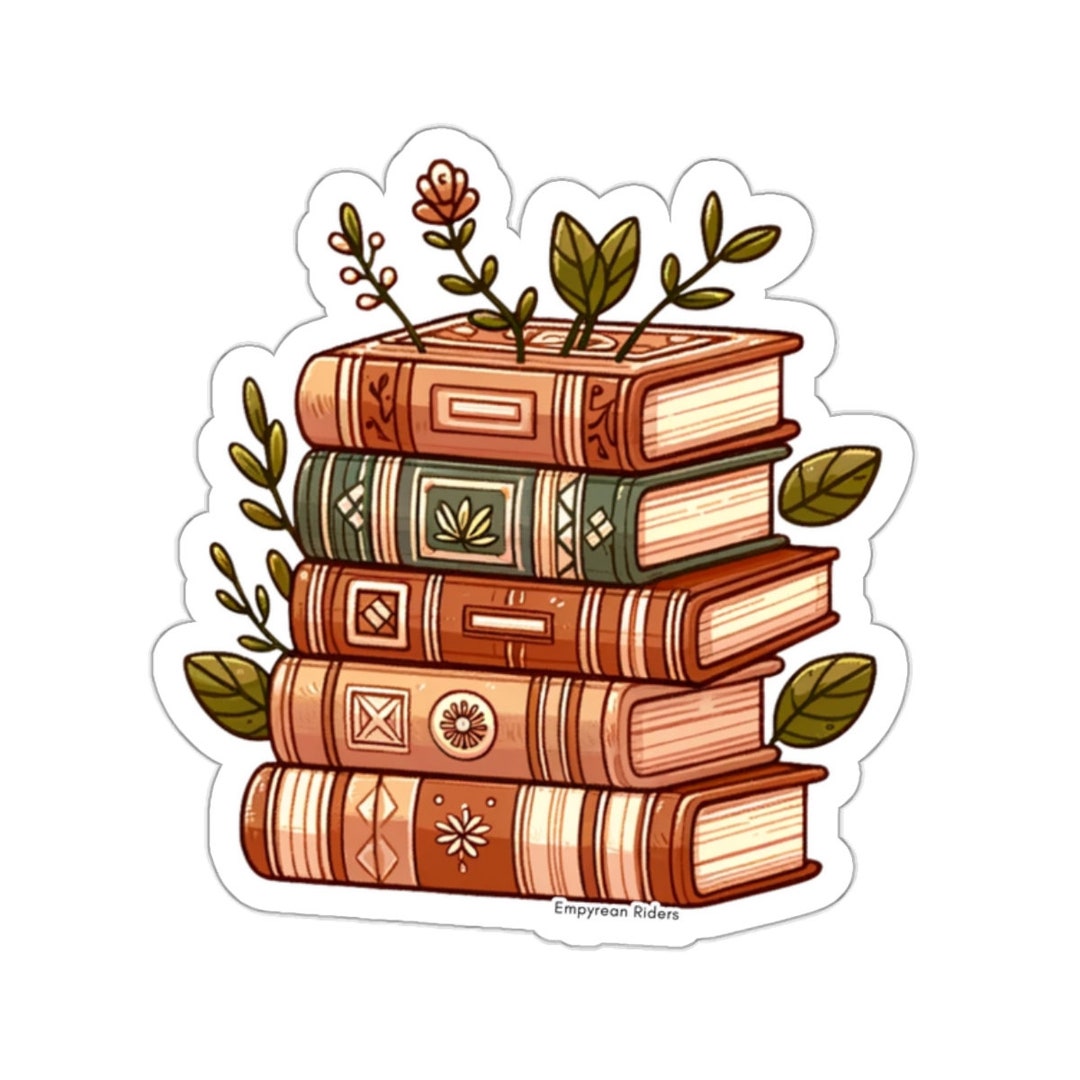 Stack of Cute Books With Leaves Stickers Book Lover Stickers Happy Book ...