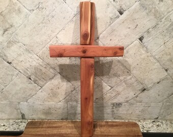 Handcrafted Cedar Cross Wall Hanging With Red Oak Overlay - Etsy