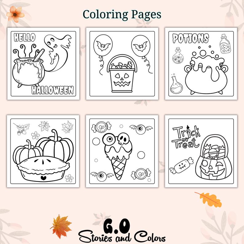 Halloween Coloring Page Set, Bold and Easy Coloring Book, Relaxing ...