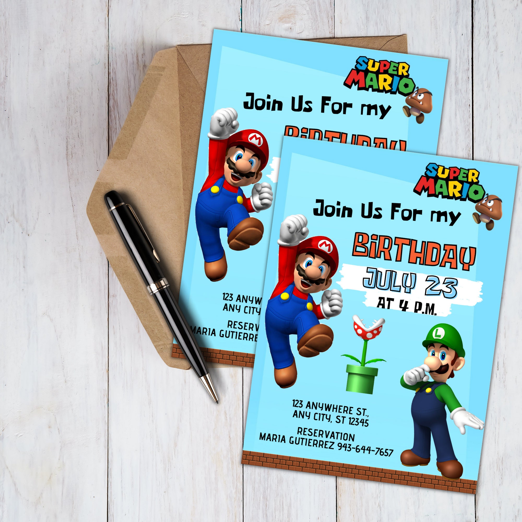 EDITABLE Super Mario Bros Birthday Invitation, Boy Mario Bros 3rd ...