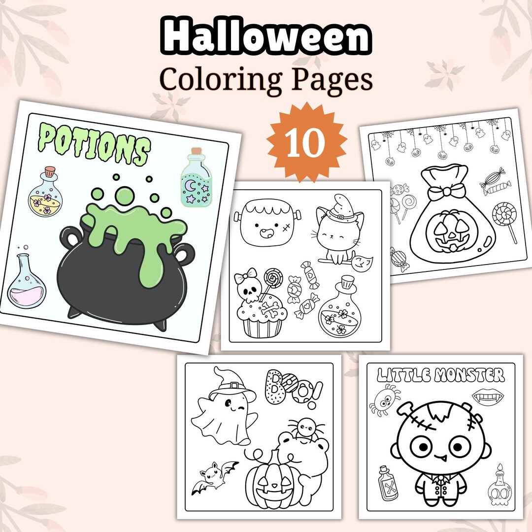 Halloween Coloring Page Set, Bold and Easy Coloring Book, Relaxing ...