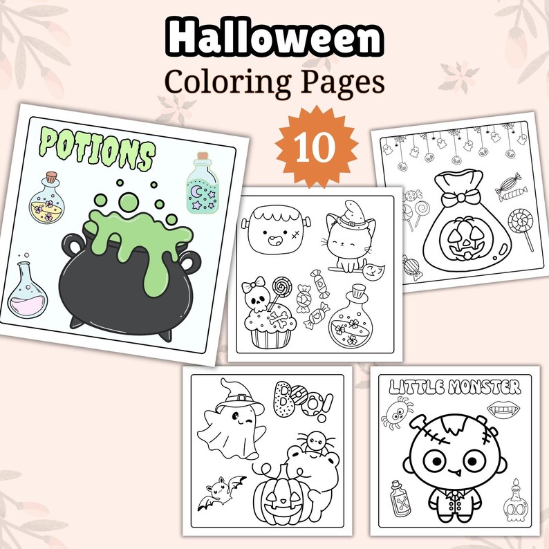 Halloween Coloring Page Set, Bold and Easy Coloring Book, Relaxing ...