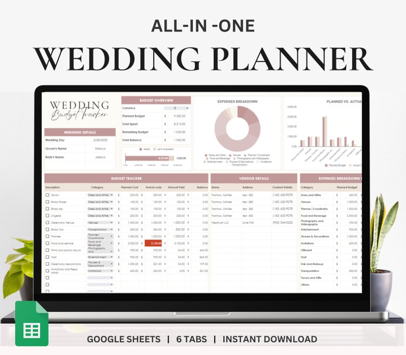 All-in-one Wedding Planner Spreadsheet | Budget, Guest List & Checklist ...