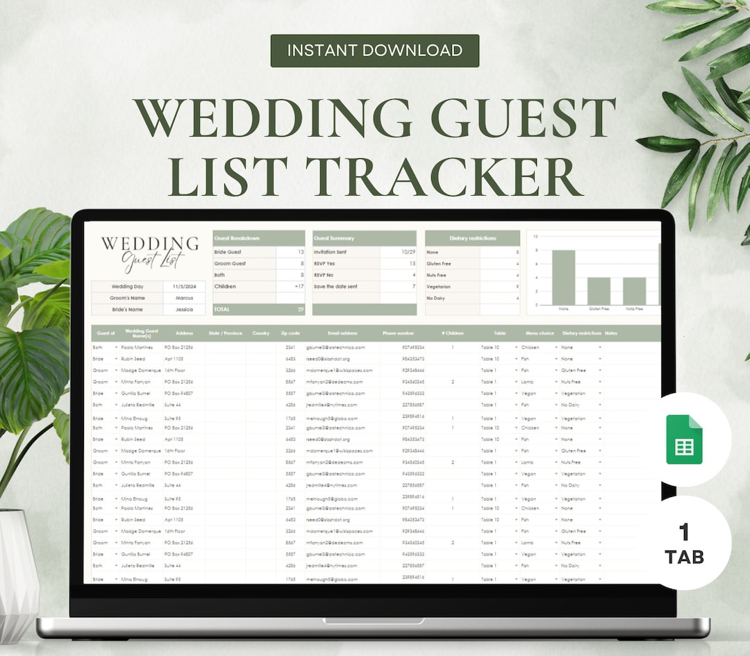 Wedding Guest List Spreadsheet Template | Wedding Guest List Google ...