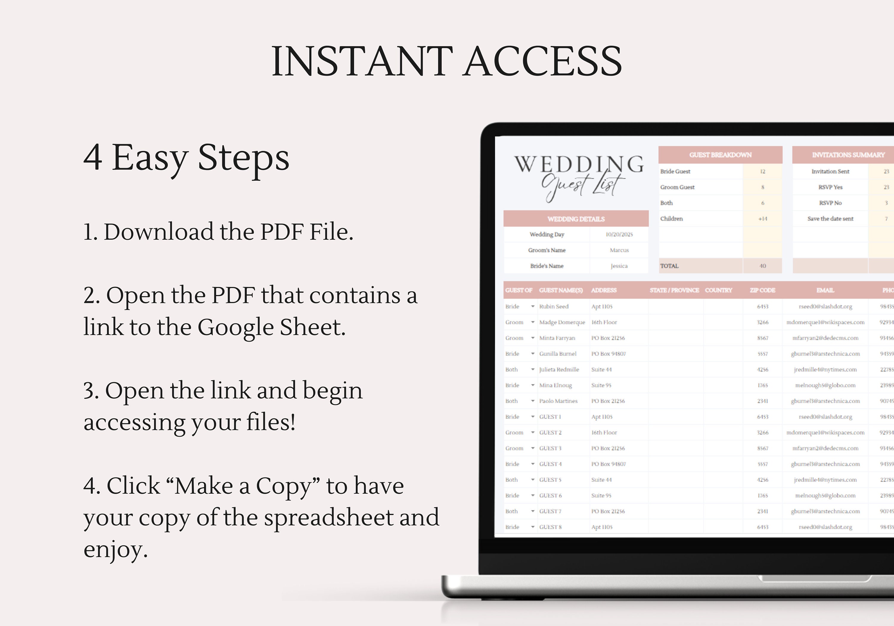 New Wedding Guest List Spreadsheet Template, Wedding Guest List Google ...