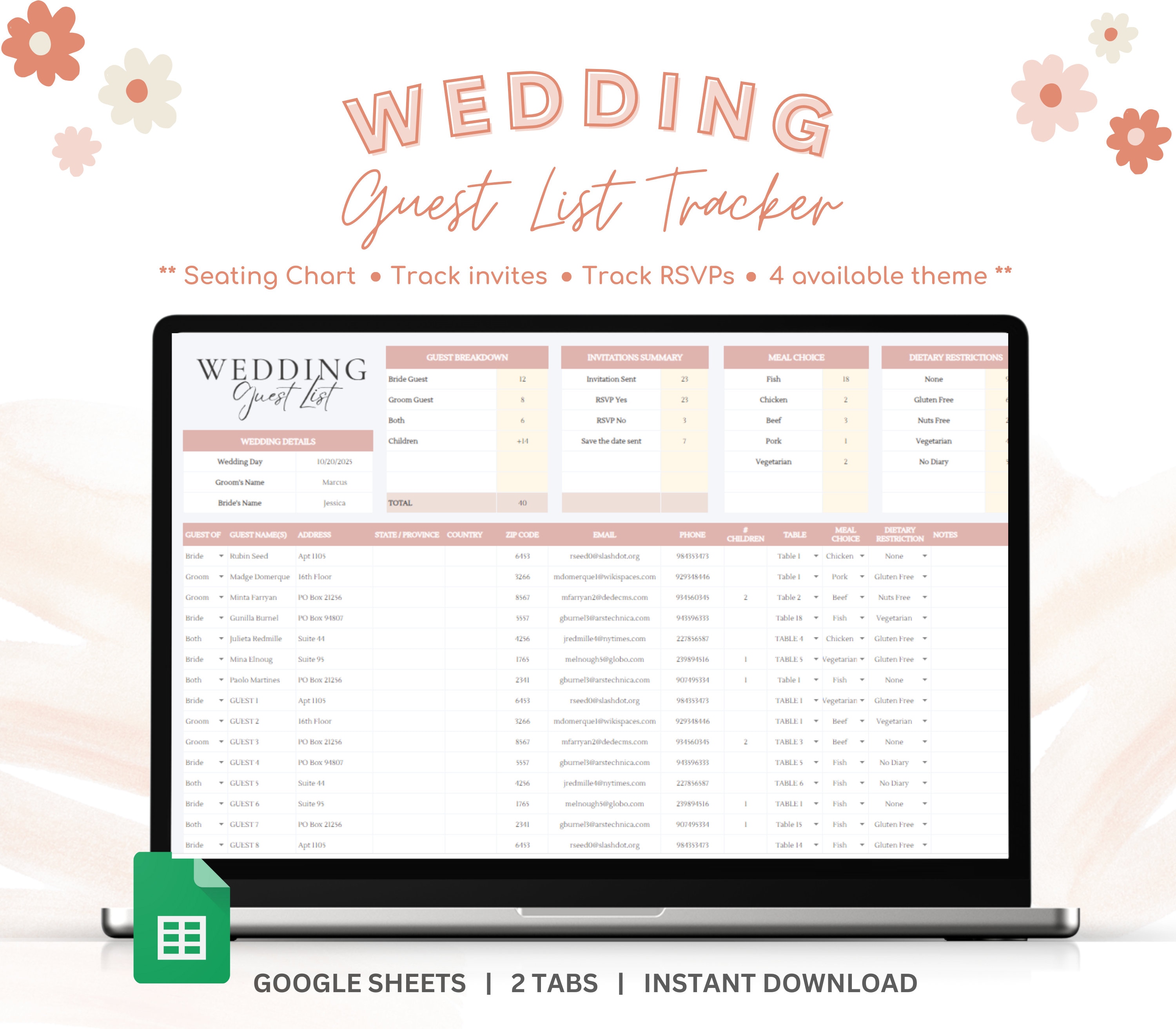 New Wedding Guest List Spreadsheet Template, Wedding Guest List Google ...