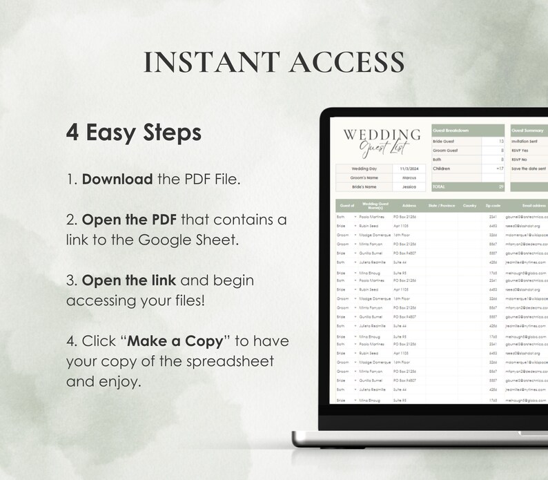 Wedding Guest List Tracker | Google Sheets Template (digital Download ...