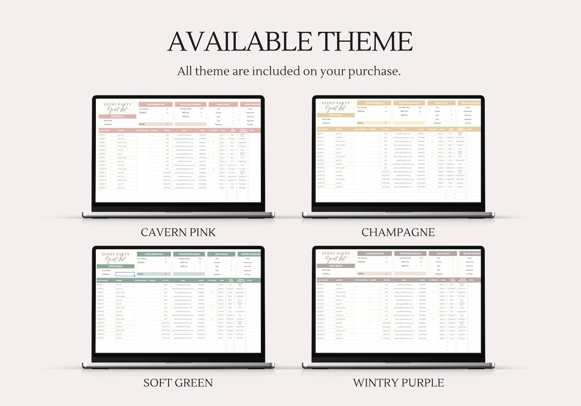Party Guest List Spreadsheet, Any Event Guest List Spreadsheet, Digital ...