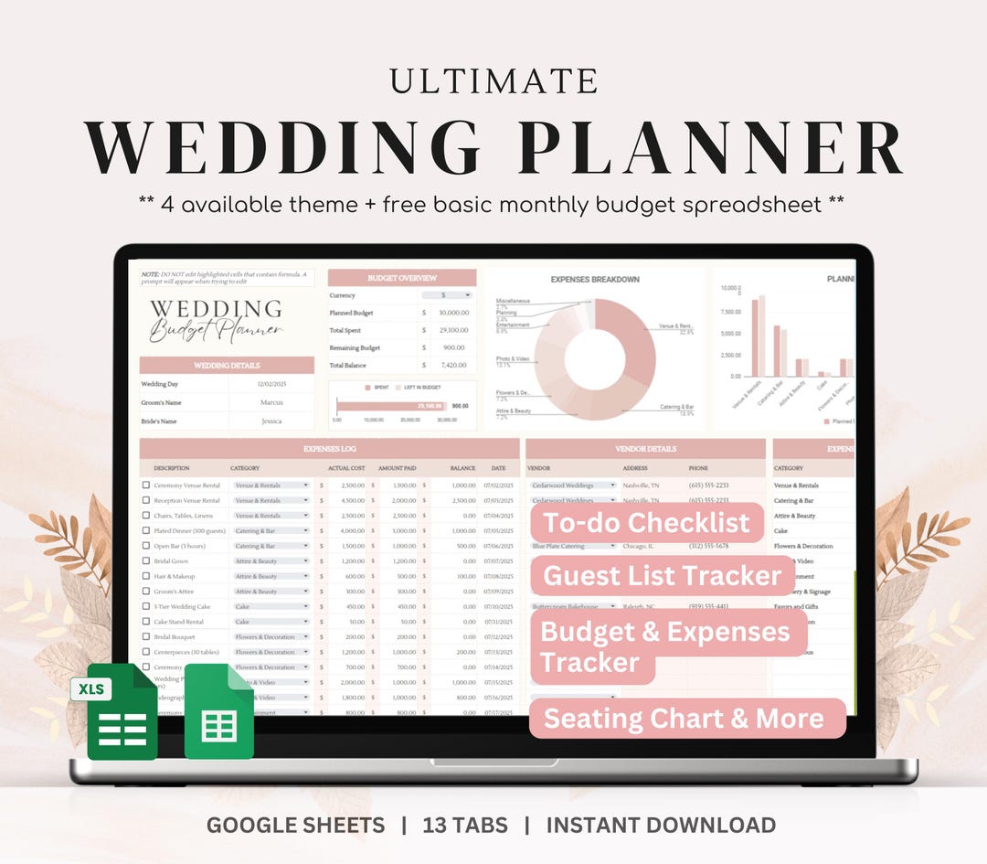 Wedding Planner Spreadsheet | Digital Wedding Budget Planner | Wedding ...