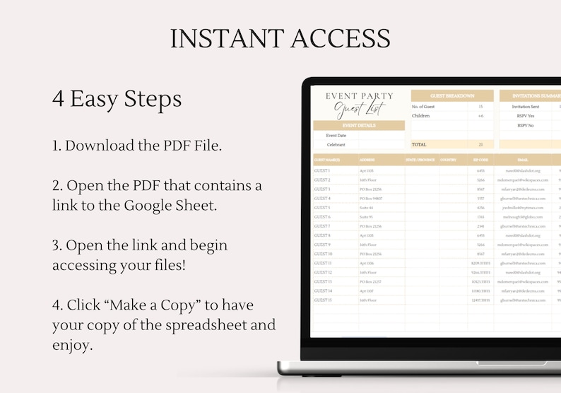 Party Guest List Spreadsheet, Any Event Guest List Spreadsheet, Digital ...