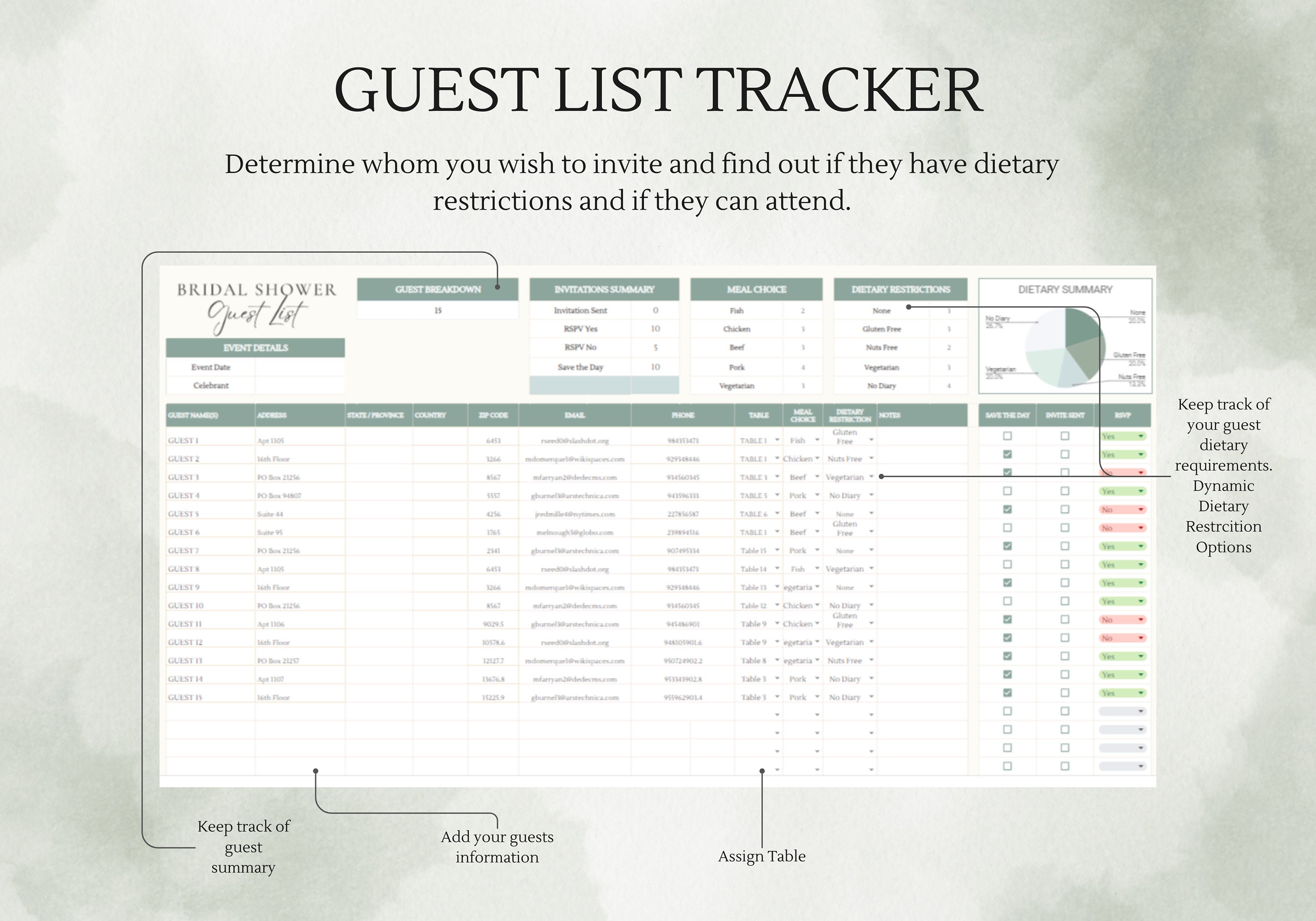 Bridal Shower Guest List Tracker: Google Sheets (digital Download) - Etsy