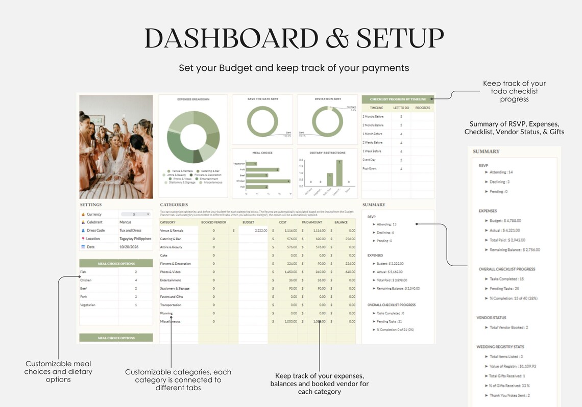 Bridal Shower Planner: Google Sheets & Excel (instant Download) - Etsy