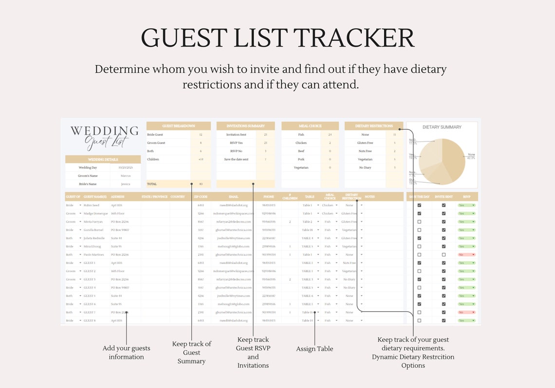 New Wedding Guest List Tracker | Wedding Guest List Google Sheets ...